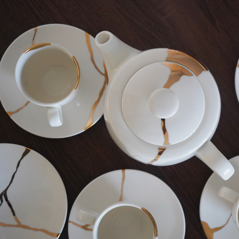 Kintsugi Collection Fine Bone China Porcelain Tea Cups (inc. Saucers ...