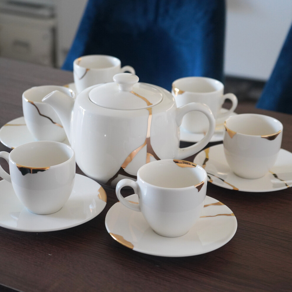 Kintsugi Collection Fine Bone China Porcelain Tea Pot - Oishya